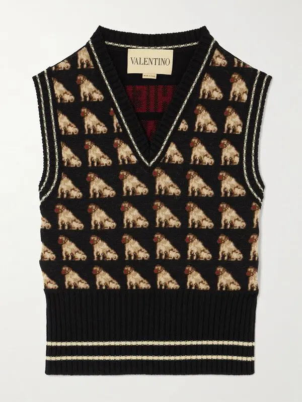 Valentino Garavani Striped Wool-jacquard Vest - Black