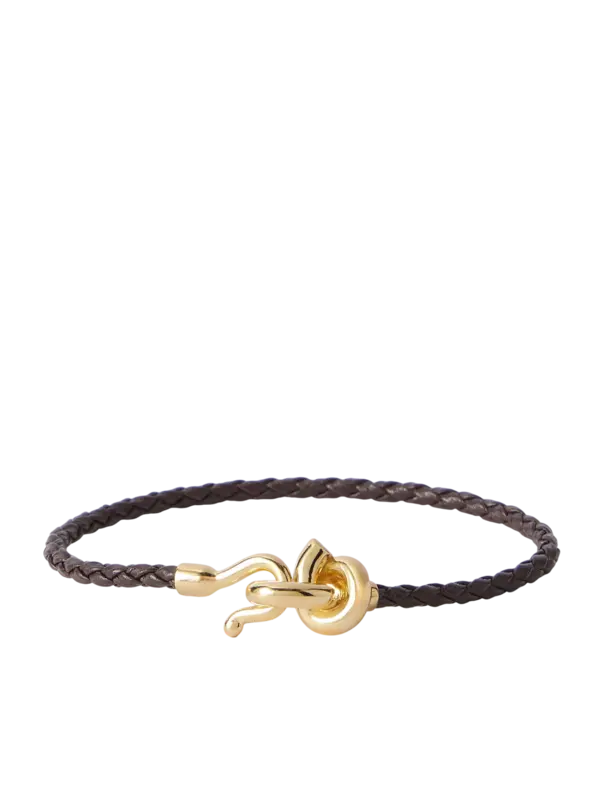 Bottega Veneta Knot Gold-plated And Intrecciato Leather Bracelet - Brown