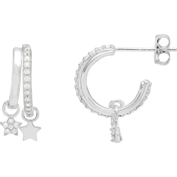 Estée Lauder Duo Pave Star Hoop Earrings - Silver