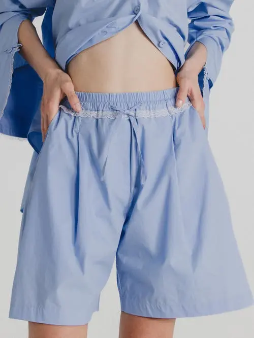 ALAS Poplin Lace Trim Shorts - Sky Blue