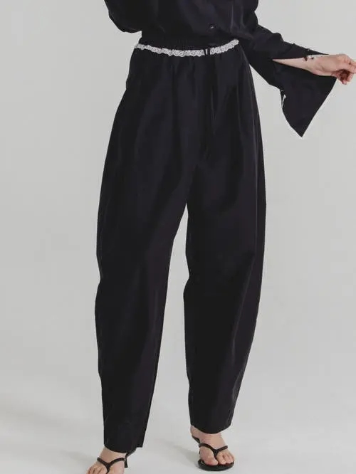 ALAS Cotton Silk Barrel Leg Pants - Black