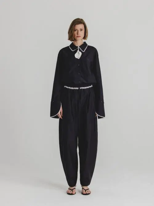 ALAS Cotton Silk Barrel Leg Pants - Black
