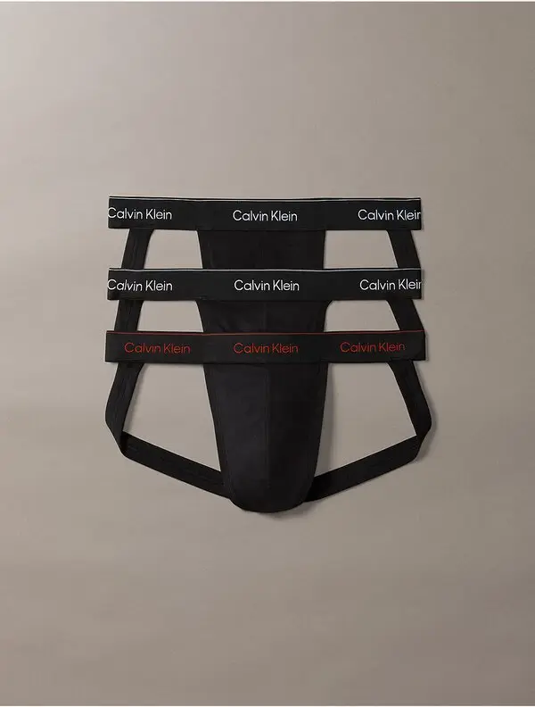 Calvin Klein Icon Cotton Stretch 3-pack Jock Strap - Black / Pumpkin / Casual Blue