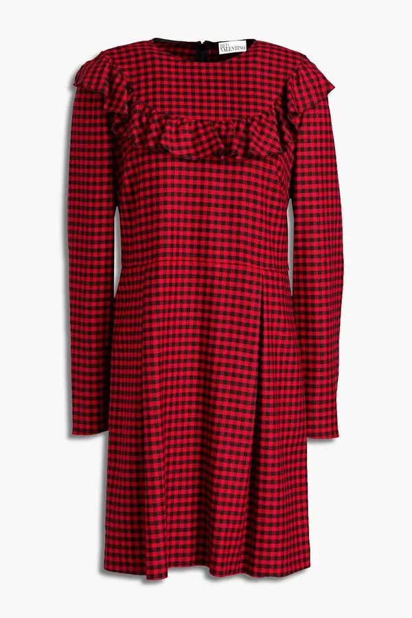 Red Valentino Pleated Gingham Jacquard Mini Dress