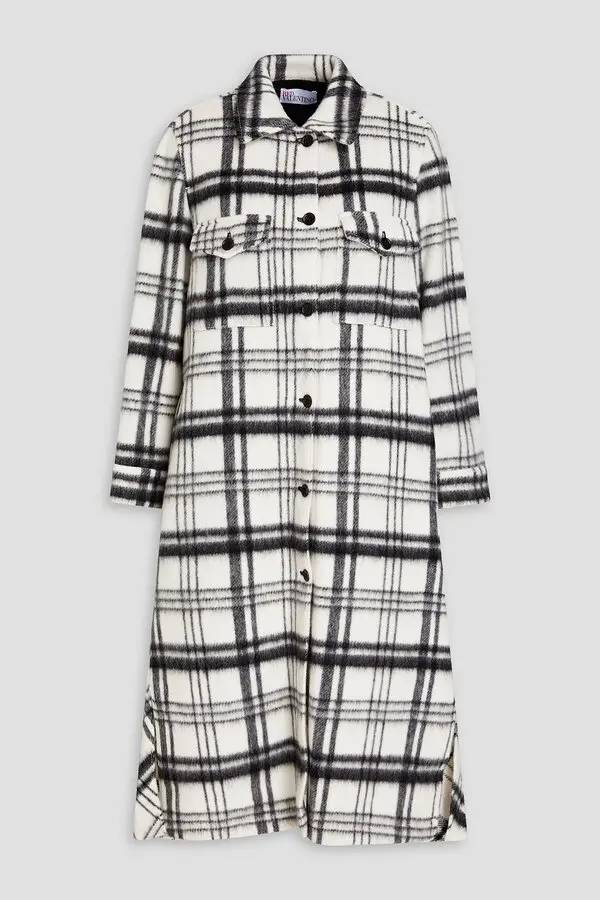 Red Valentino Checked Brushed Wool-blend Felt Coat