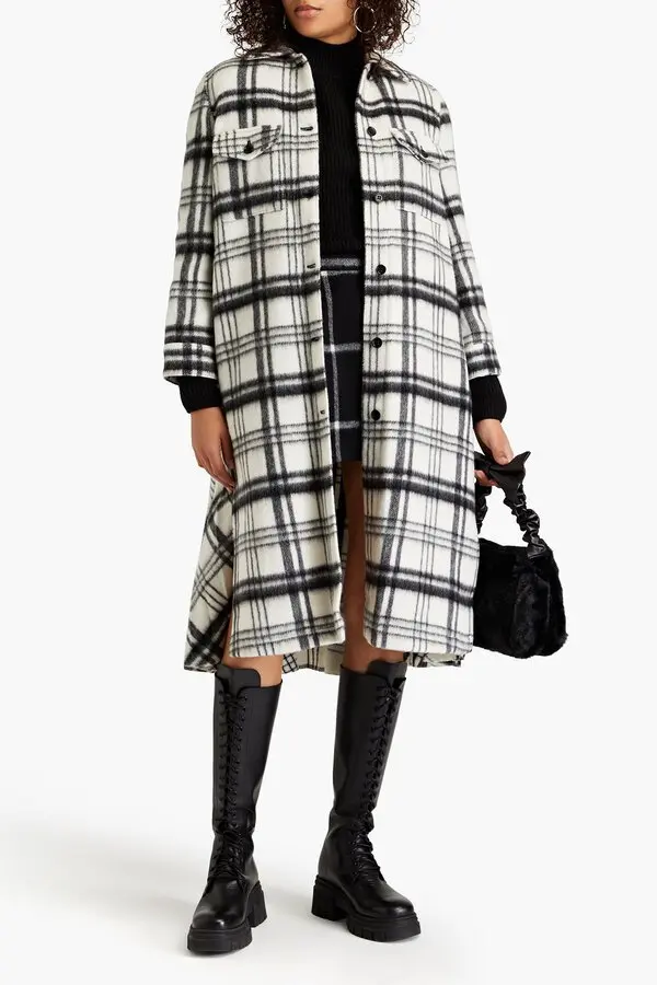 Red Valentino Checked Brushed Wool-blend Felt Coat