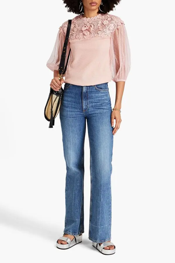 Red Valentino Embellished Point D'esprit Blouse