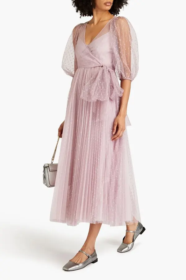 Red Valentino Point D'esprit Midi Wrap Dress