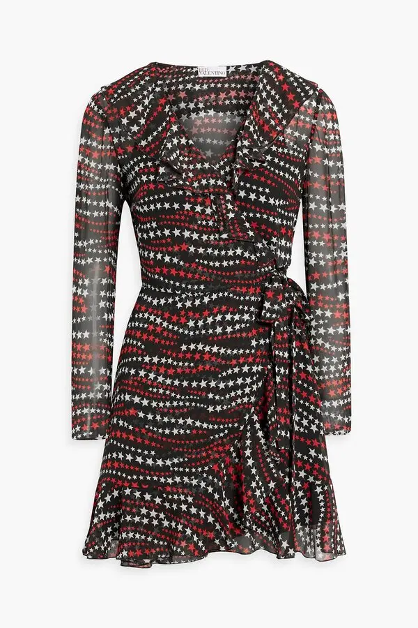 Red Valentino Printed Chiffon Mini Wrap Dress