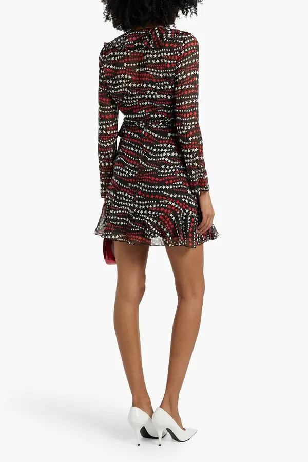 Red Valentino Printed Chiffon Mini Wrap Dress