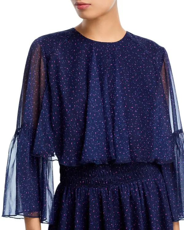 Aqua Ruffle Trim Smocked Waist Mini Dress