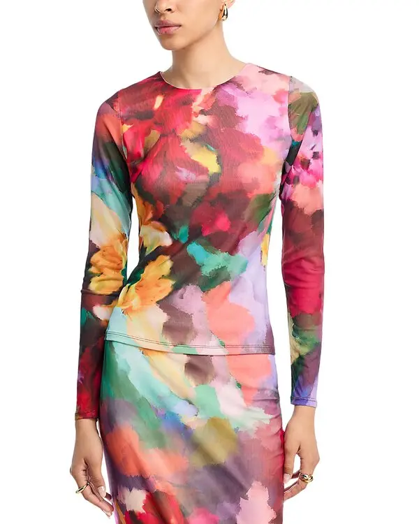 Aqua Floral Mesh Long Sleeve Top