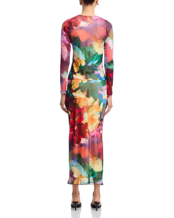 Aqua Floral Mesh Long Sleeve Top