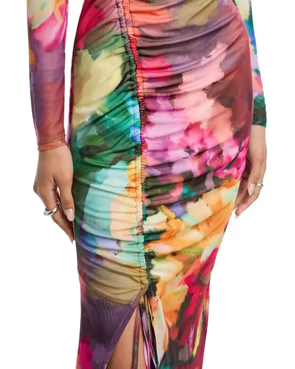 Floral Print Mesh Maxi Dress