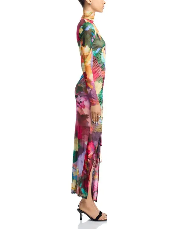 chinese dress ladies Blush & Breeze Floral Front Slit Mesh Maxi Dress (Cream)