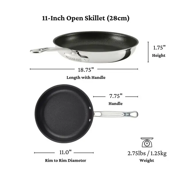 HESTAN Probond Luxe 11 Professional Clad Stainless Steel Skillet With Titum Nonstick - Silver