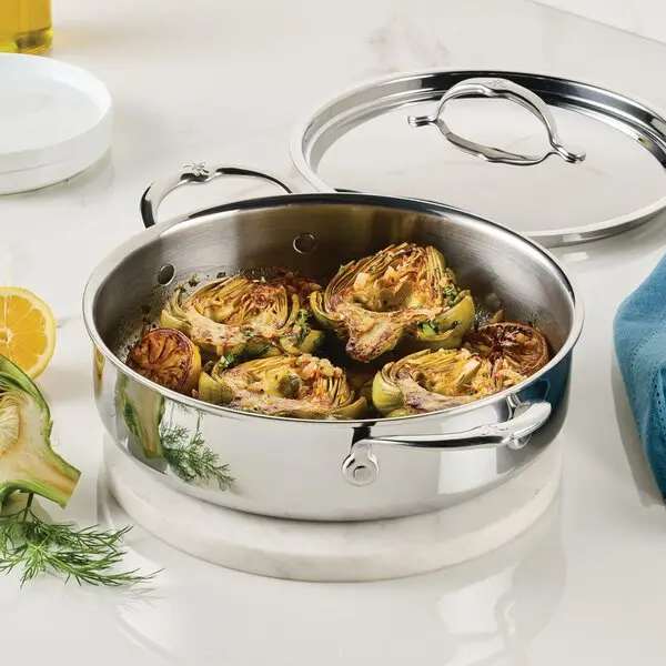 HESTAN Probond Luxe 3.5 Quart Professional Clad Stainless Steel Sauteuse Braiser With Lid