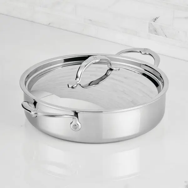 HESTAN Probond Luxe 3.5 Quart Professional Clad Stainless Steel Sauteuse Braiser With Lid