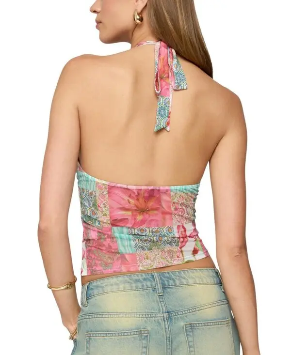 EDIKTED Printed Mesh Halter Top - Mix