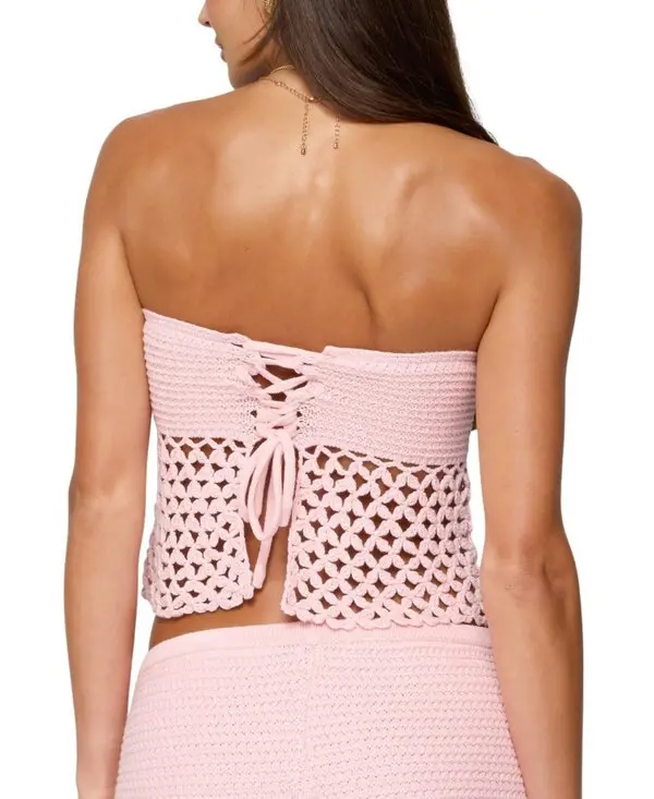 EDIKTED Tahna Flower Strapless Crochet Top