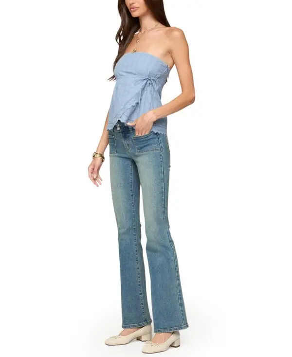 EDIKTED Striped Strapless Wrap Top
