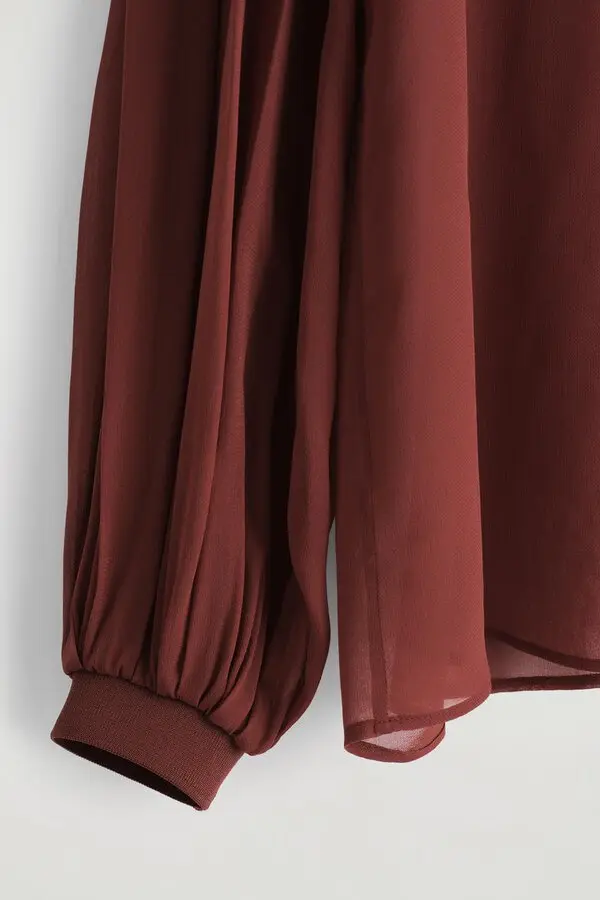 Cos Sheer Balloon-sleeve Blouse With Keyhole Back - Red