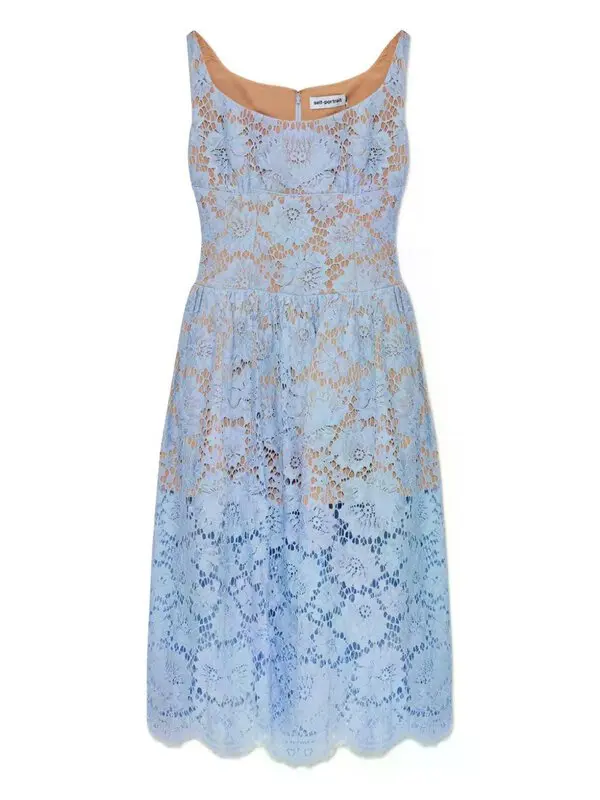 SELF-PORTRAIT Floral Lace Midi Dress - Blue