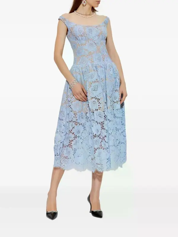 SELF-PORTRAIT Floral Lace Midi Dress - Blue