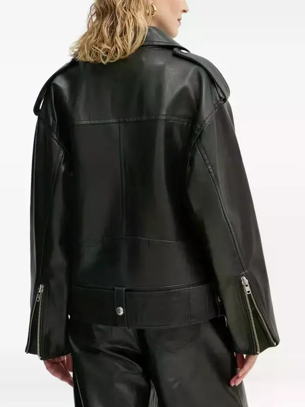 STAND STUDIO Belted Zip-front Leather Jacket