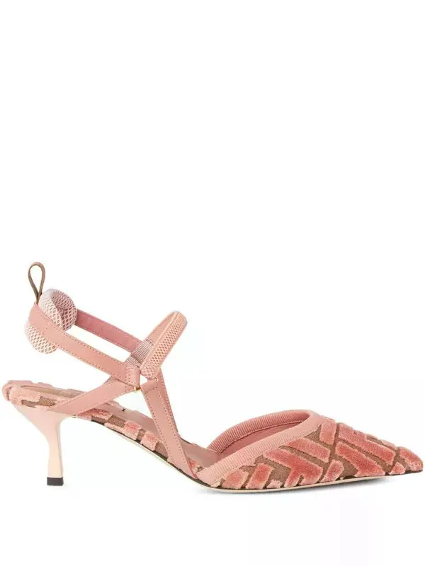 Fendi 55mm Ff-patterned Slingback Pumps - Pink