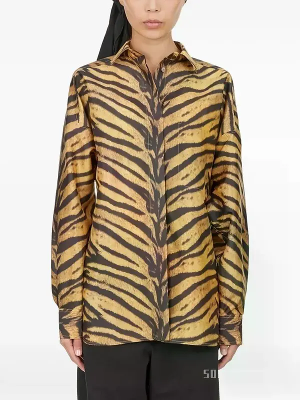 FERRAGAMO Tiger-print Long-sleeved Shirt