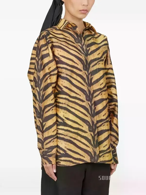 FERRAGAMO Tiger-print Long-sleeved Shirt