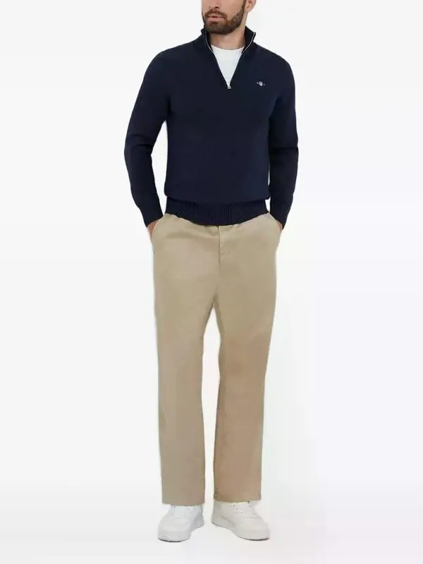 Gant Embroidered-logo Half-zip Sweater - Black