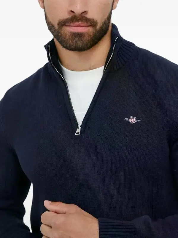 Gant Embroidered-logo Half-zip Sweater - Black