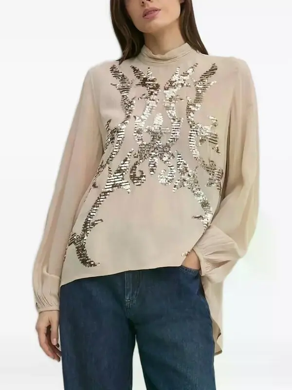 HOSS INTROPIA Sequin-embellished Mock-neck Blouse