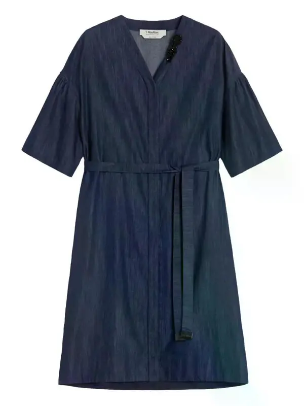 Max Mara Embellished Denim Mini Day Dress - Blue