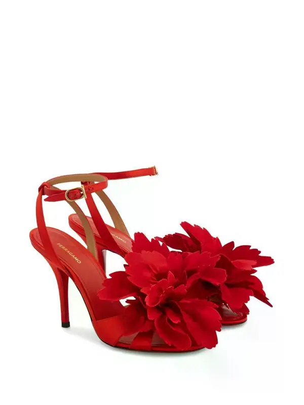 FERRAGAMO 90mm Flower-embellished High-heel Sandals - Red