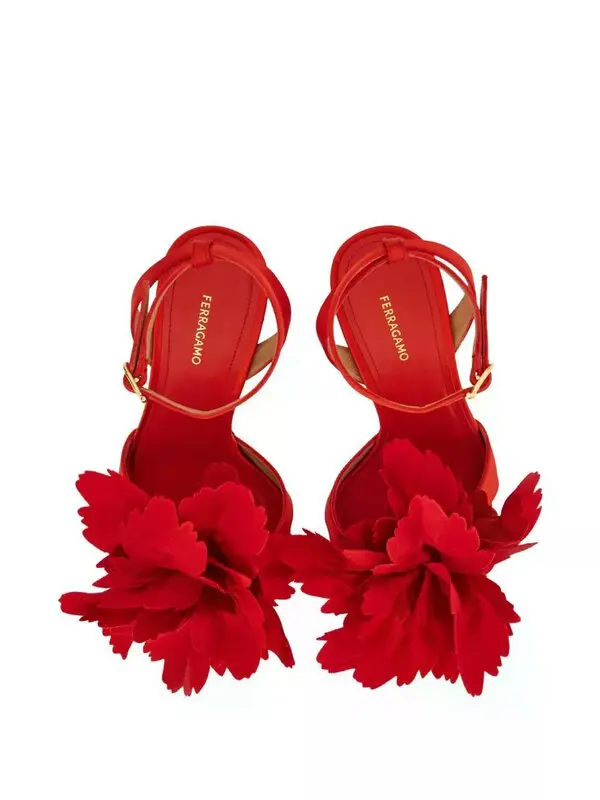FERRAGAMO 90mm Flower-embellished High-heel Sandals - Red