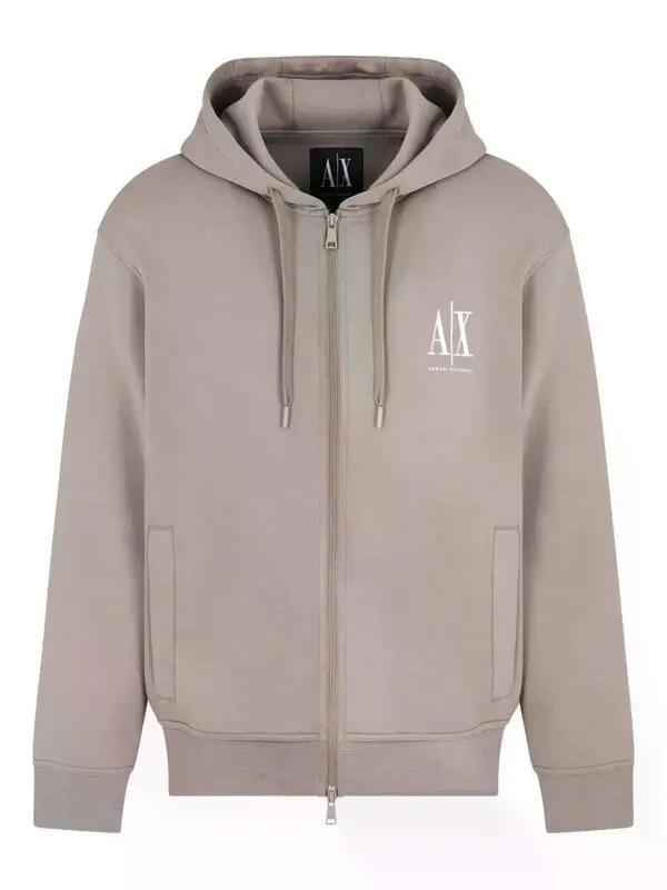 Armani Exchange Logo-embroidered Zip-up Hoodie - Neutrals