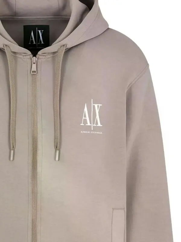 Armani Exchange Logo-embroidered Zip-up Hoodie - Neutrals