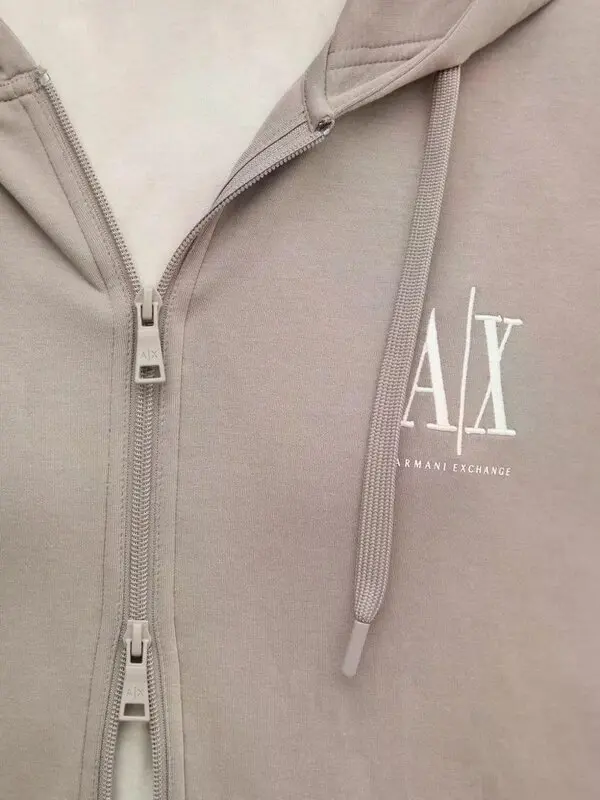 Armani Exchange Logo-embroidered Zip-up Hoodie - Neutrals