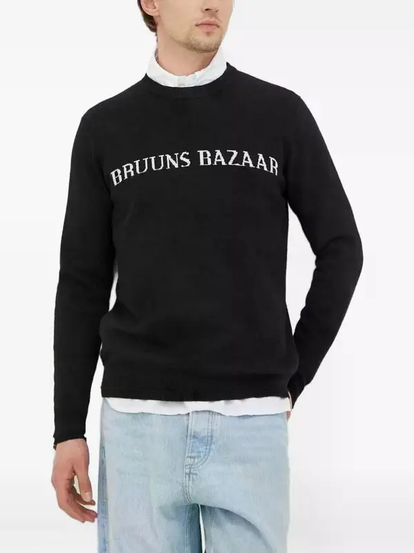BRUUNS BAZAAR Logo-intarsia Crew-neck Sweater