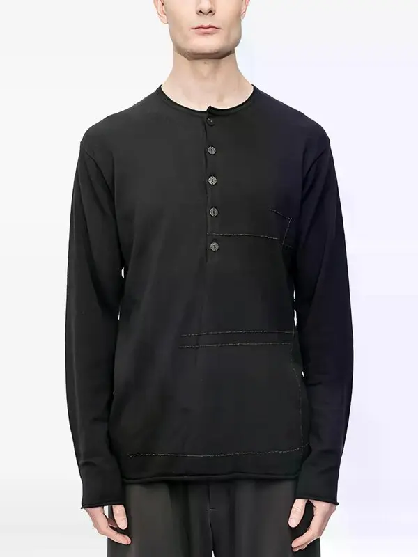 DEVOA Henley-neck Long-sleeve Sweater With Raw-edge Detailing