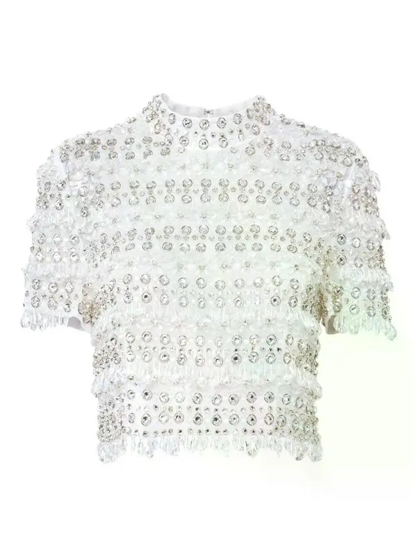 Carolina Herrera Crystal-embellished Short-sleeve Top