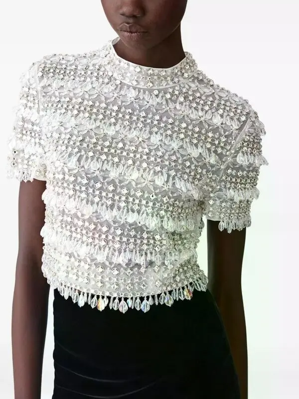 Carolina Herrera Crystal-embellished Short-sleeve Top