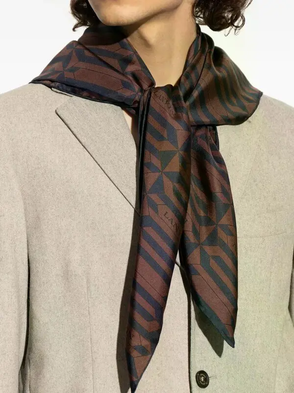 LANVIN Geometric-pattern Silk Scarf - Brown