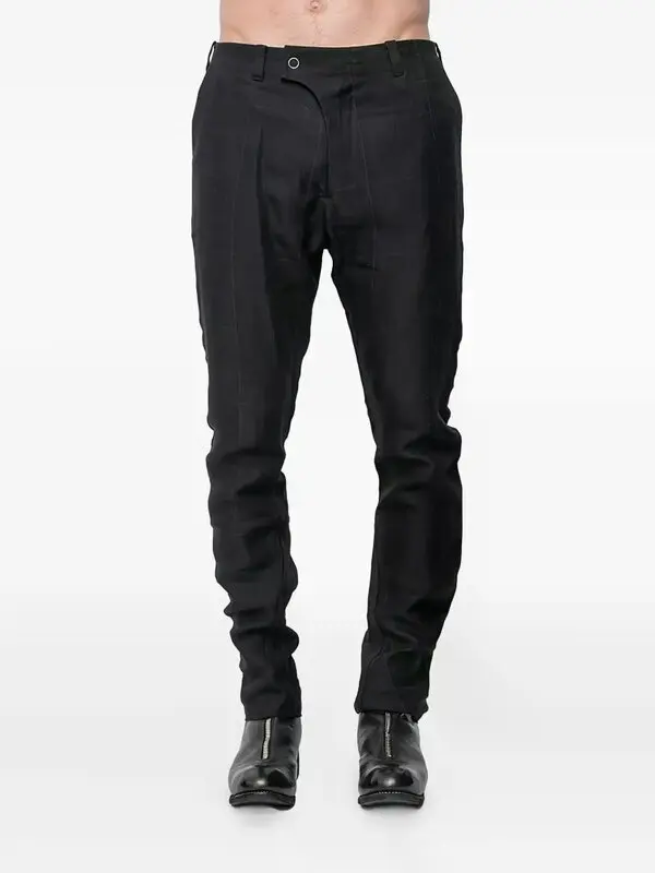 DEVOA Grid-pattern Linen Trousers