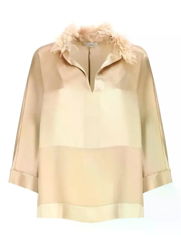 Antonelli Firenze Feather-trimmed Silk Top