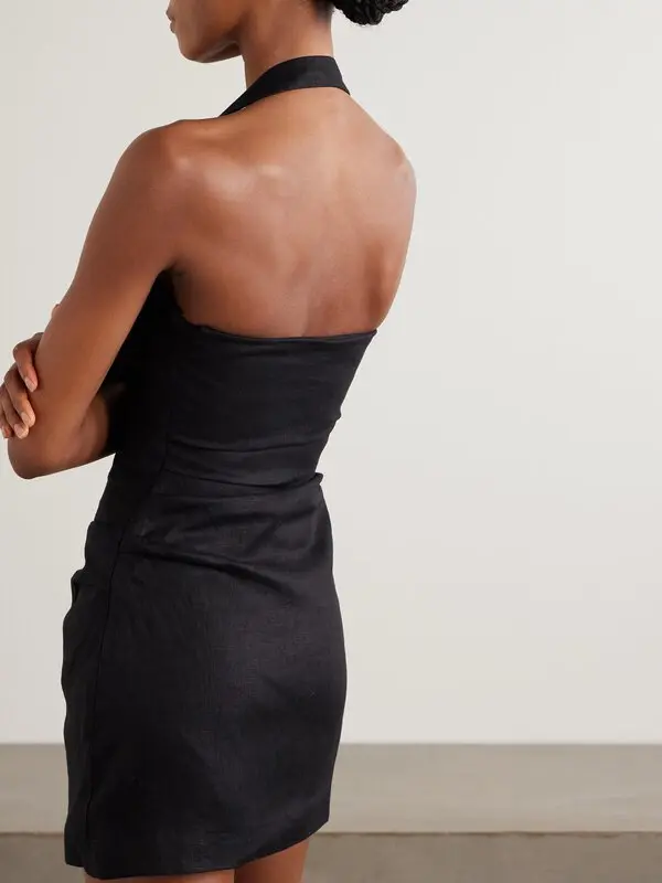 SIR. Noemi Ruched Linen Halterneck Mini Dress