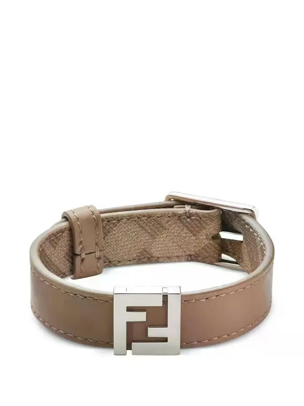 Fendi Leather Bracelet With Logo Clasp - Brown